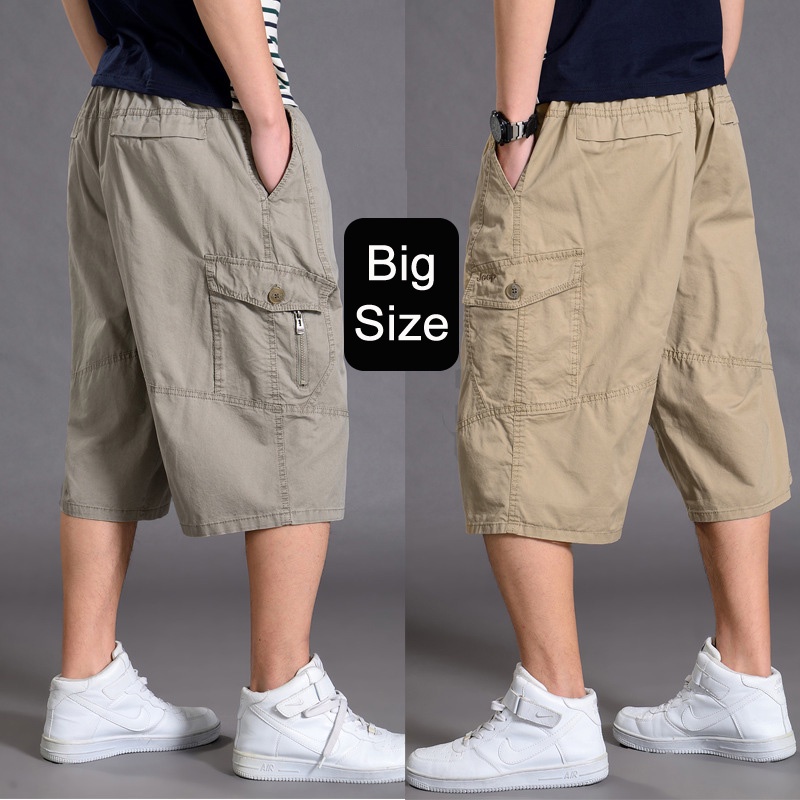 60-130KG Plus Size Men Summer Fashion Casual Loose Cotton Cargo Cropped ...