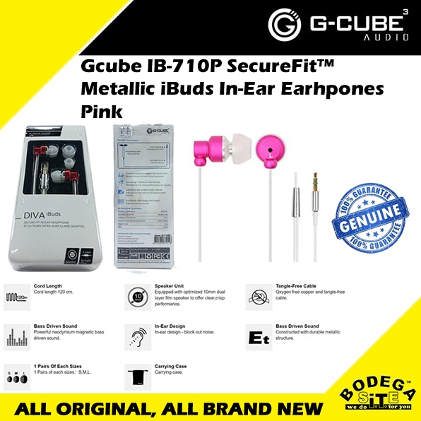 Gcube IB-710P SecureFit™ Metallic iBuds In-Ear Earhpones Pink | Shopee ...