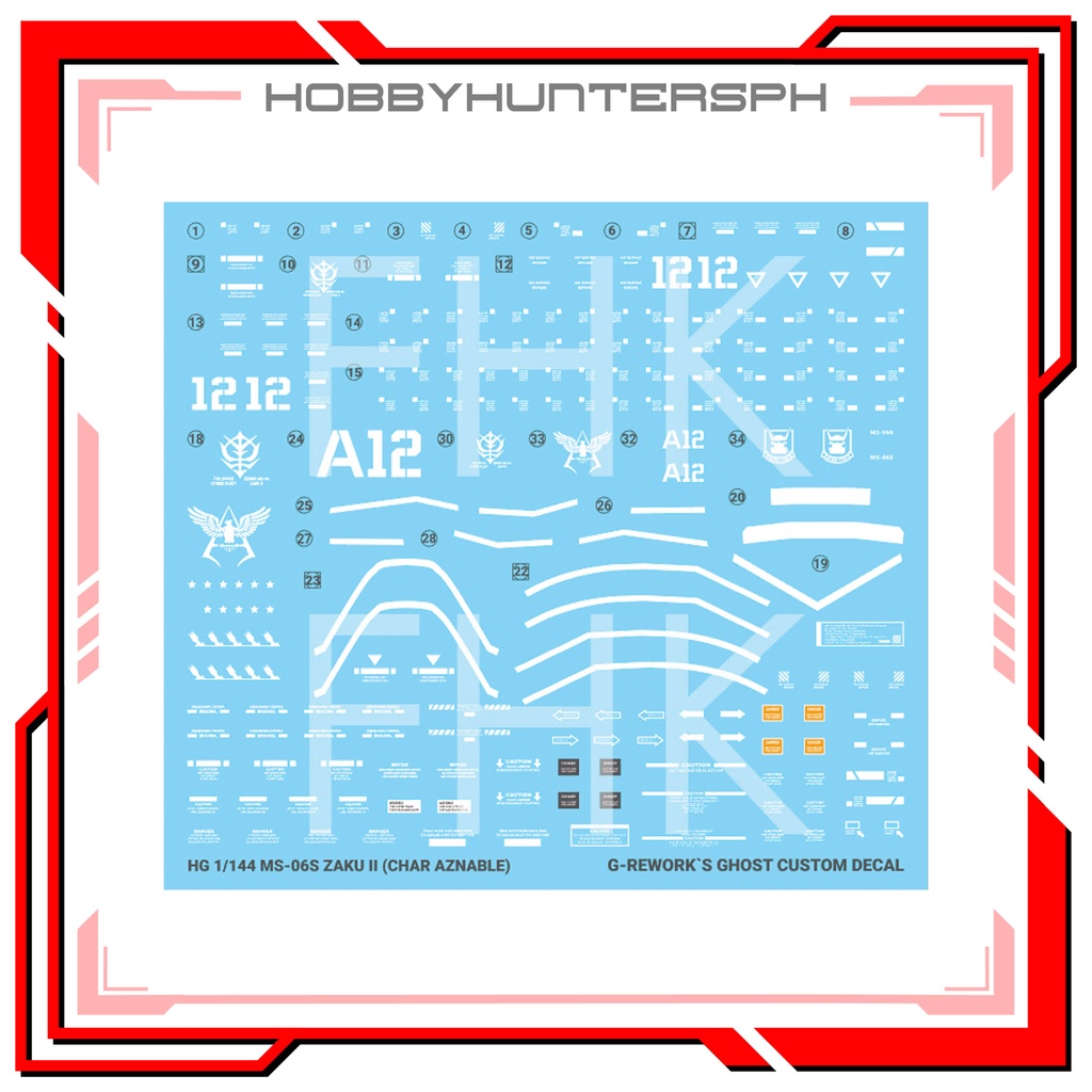 G-Rework HG Origin MS-06S Zaku II (Char Aznable) Waterslide Decals ...