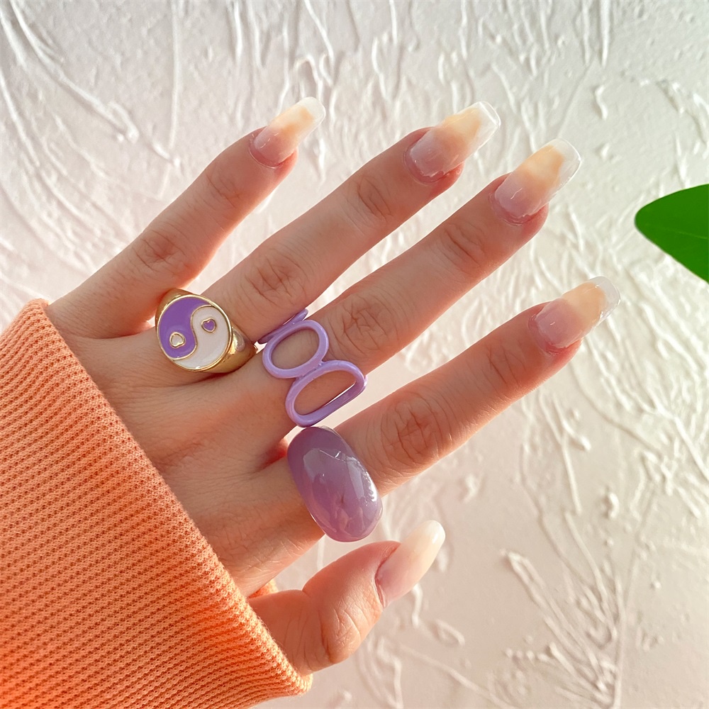 Y2K Colorful Ring Set for Women Glossy Dripping Love Heart Rings Peach ...