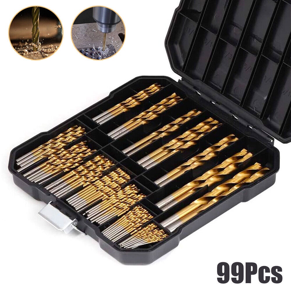 99 Pcs Titanium Drill Bit Set Tool Storage Case for Steel Wood Plastic ...