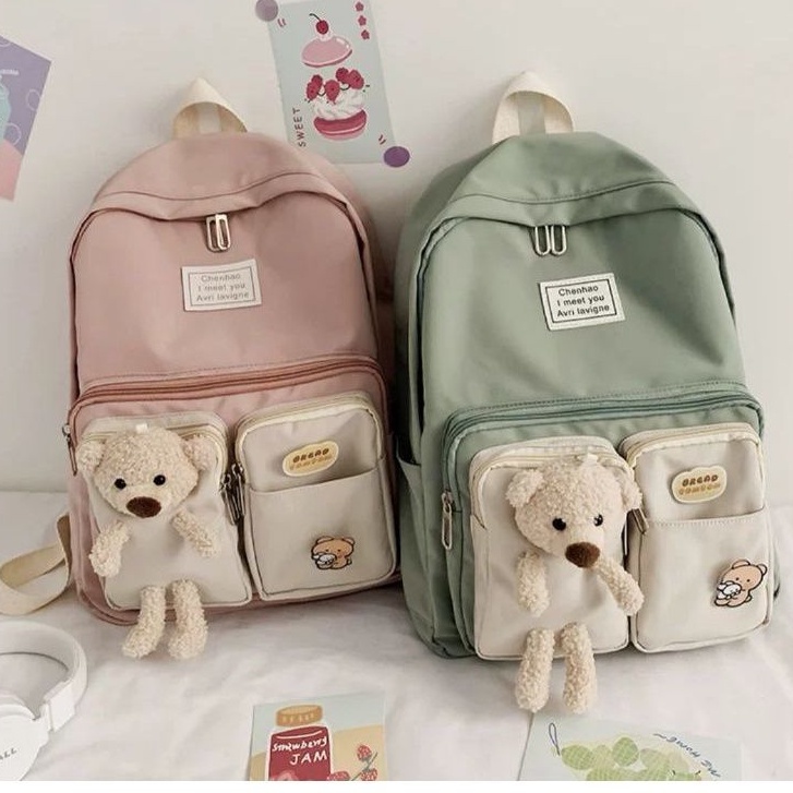 YQY #1185 Korean backpack student schoolbag canvas bear cartoon large ...