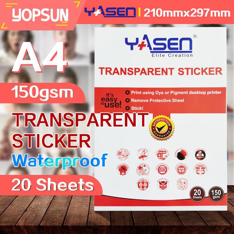 Waterproof YASEN BRAND Transparent Vinyl Sticker A4 150Gsm High Quality ...