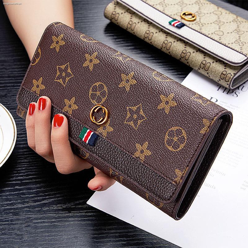 New European and American trend multi-card buckle printed leather long ...