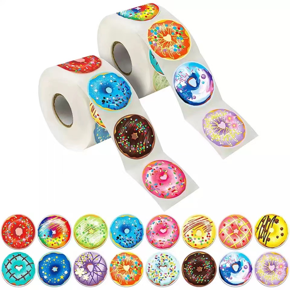 500PCS Donut Sticker 8 Designs Delicious dessert Handmade Donuts labels ...