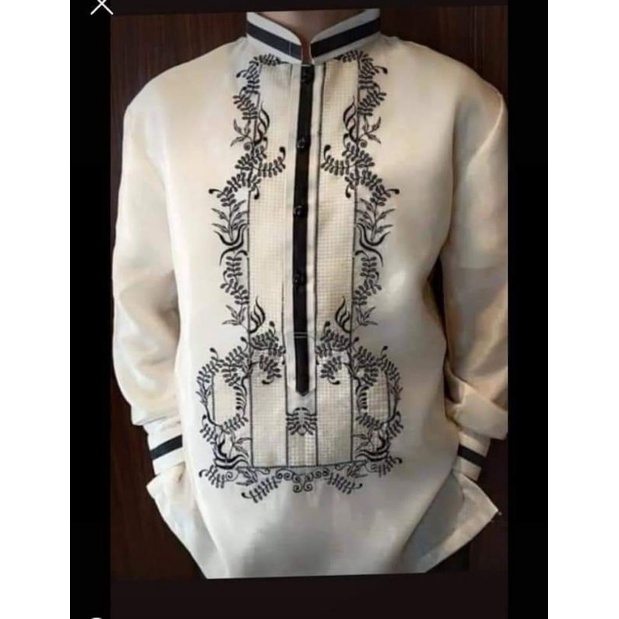 barong Tagalog black/cream embroidery | Shopee Philippines