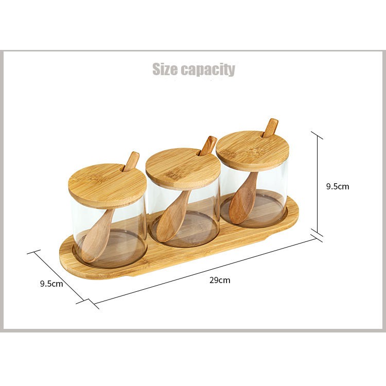 SUPER SALE! Glass Jars Set of 3 with Bamboo Lid, Spoons and Tray ...