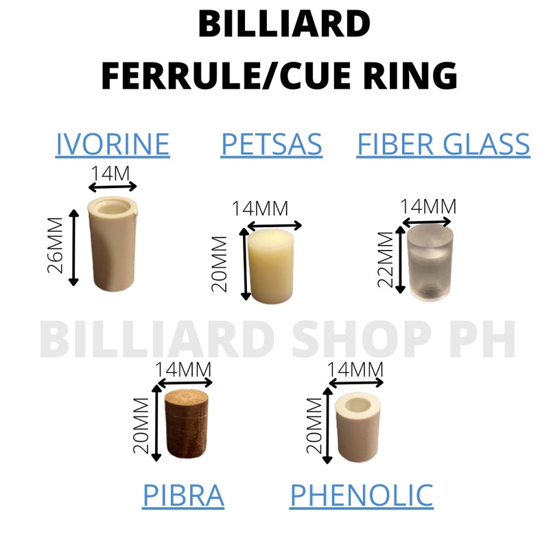 CUE RINGS OR FERRULES (FIBER GLASS, MAHJONG OR PITSAS, FIRBA, PHENOLIC ...