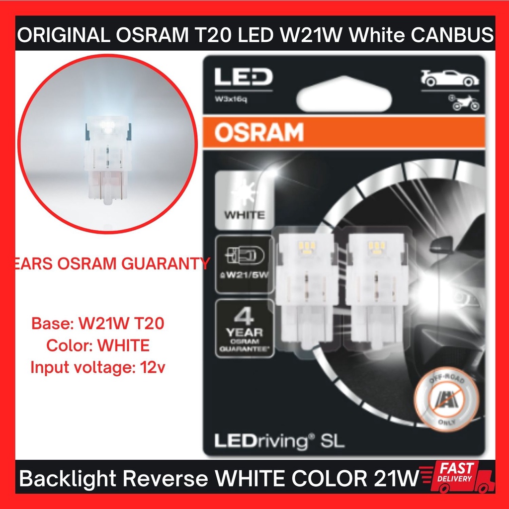 ORIGINAL OSRAM T20 LED W21W White CANBUS for Backlight Reverse WHITE ...