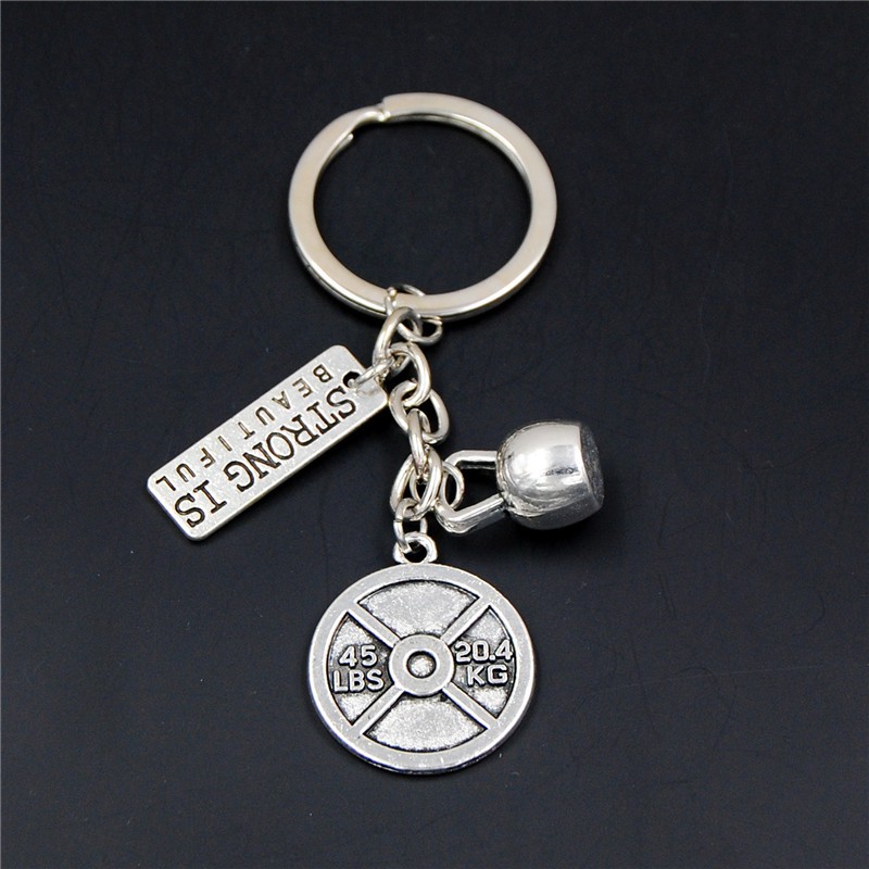 Barbell Dumbbell Charms Fitness Gym Key ring key chain handmade jewelry ...