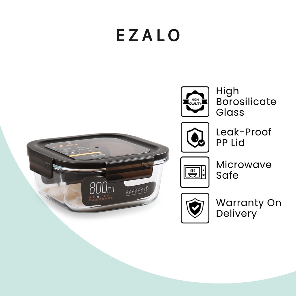 EZALO High Borosilicate Glass Container Snap Lock Airtight Glasslock Storage Box(530ml/800ml/1 ...