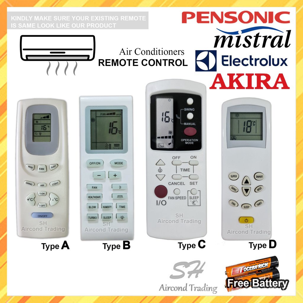 Pensonic | Mistral | Electrolux | Akira aircond remote control ...