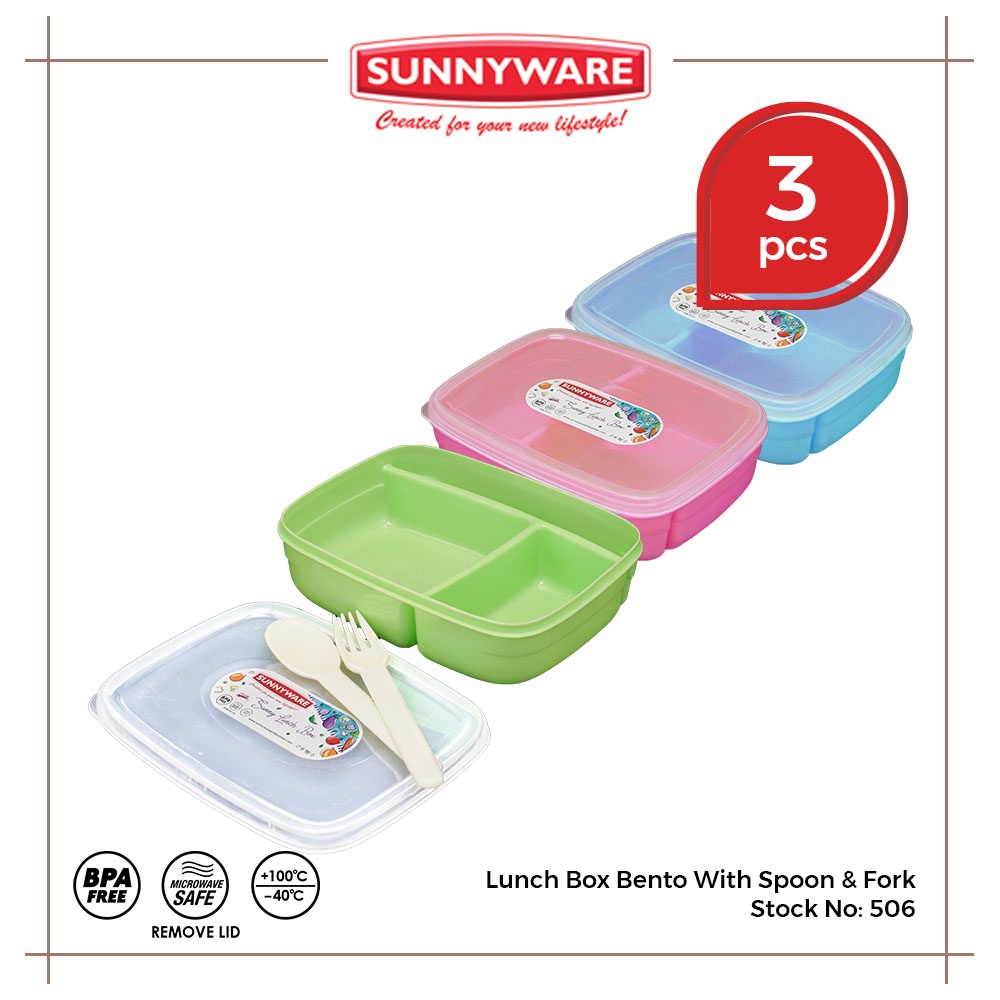 3pcs Lunch Box Bento With Spoon & Fork [Sunnyware 506] | Plasticware ...