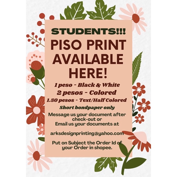 PISO PRINT 100 pcs per order | Shopee Philippines