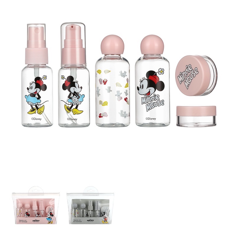 Miniso Mickey Mouse Collection Travel Kit 7pcs Pink Travel Size Bottles ...
