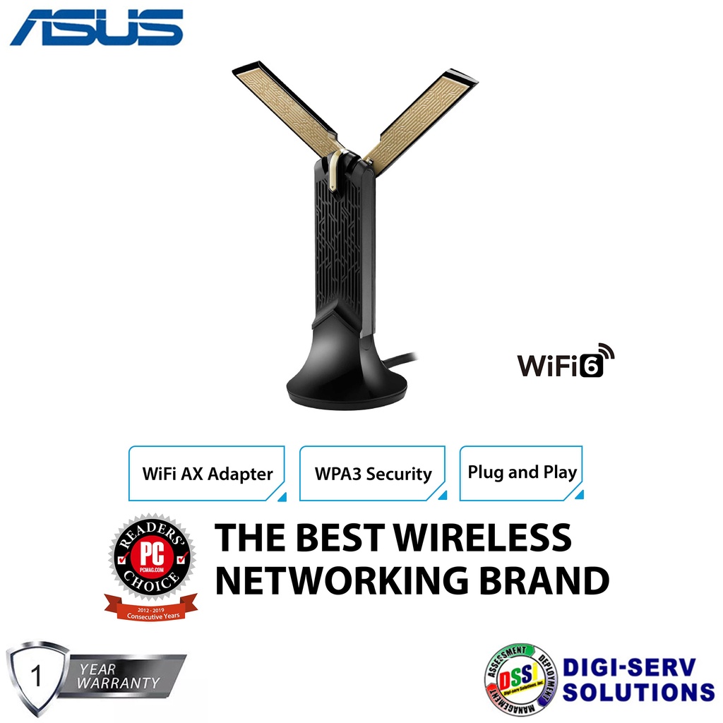 ASUS USB-AX56 Dual Band AX1800 USB WiFi Adapter, Wi-Fi 6 (802.11ax), 2. ...