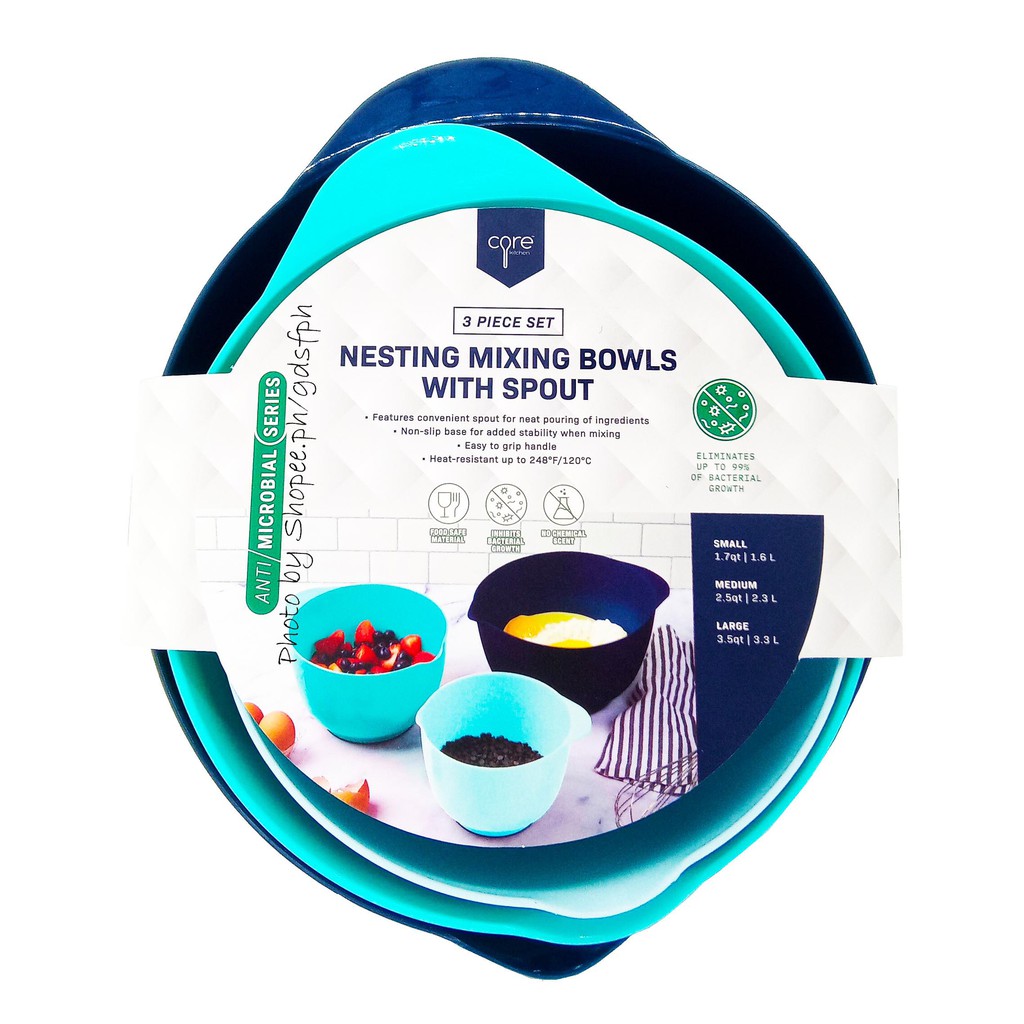 Nesting Mixing Bowls with Spout 3 Piece Set by Core Kitchen USA GDSFPH ...