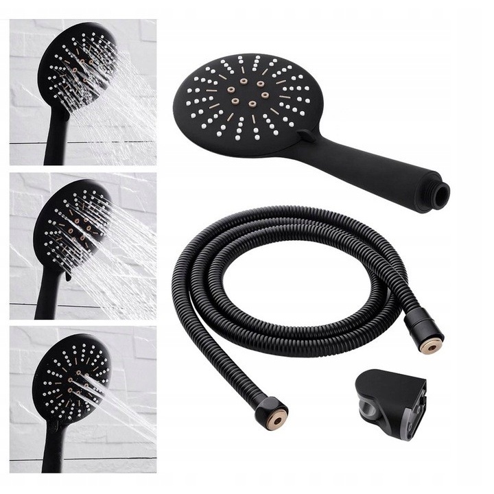 Vhorse Black Telephone shower with pair with 1.5m hose and shower stand ...