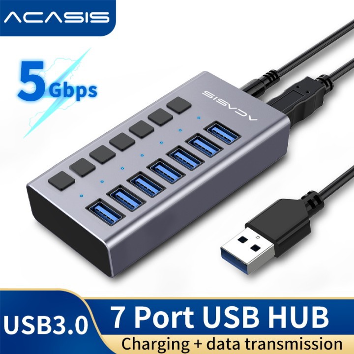 ACASIS 7 Ports USB 3.0 Data Hub With Independent Switch 12V/2A Power ...