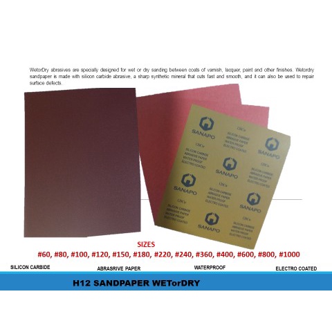 WET OR DRY SANDPAPER (H12) SIZES: 60/80/100/120/150/180/220/240/360/400 ...