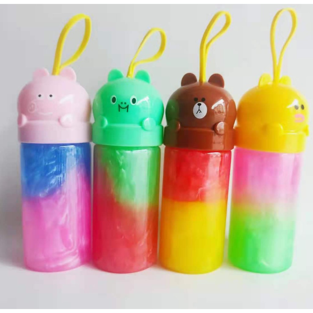 Two color toned crystal mud slime with bottle container random design ...