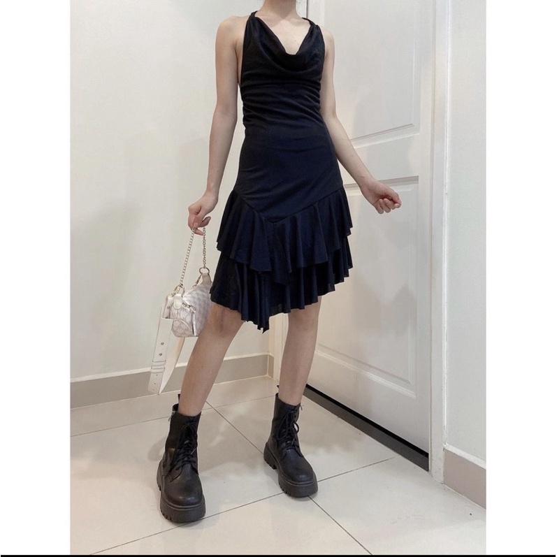 Black body Dress With Fishtail Neck Falling Neck - Super Pretty ...