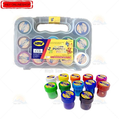 HBW WATER POSTER 12 COLOR ART MATERIALS COLORING POSTER PAINT SET IN ...