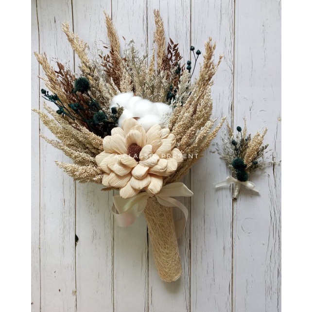 Rustic Bridal dried flower bouquet with Boutonniere Preserved flowers ...