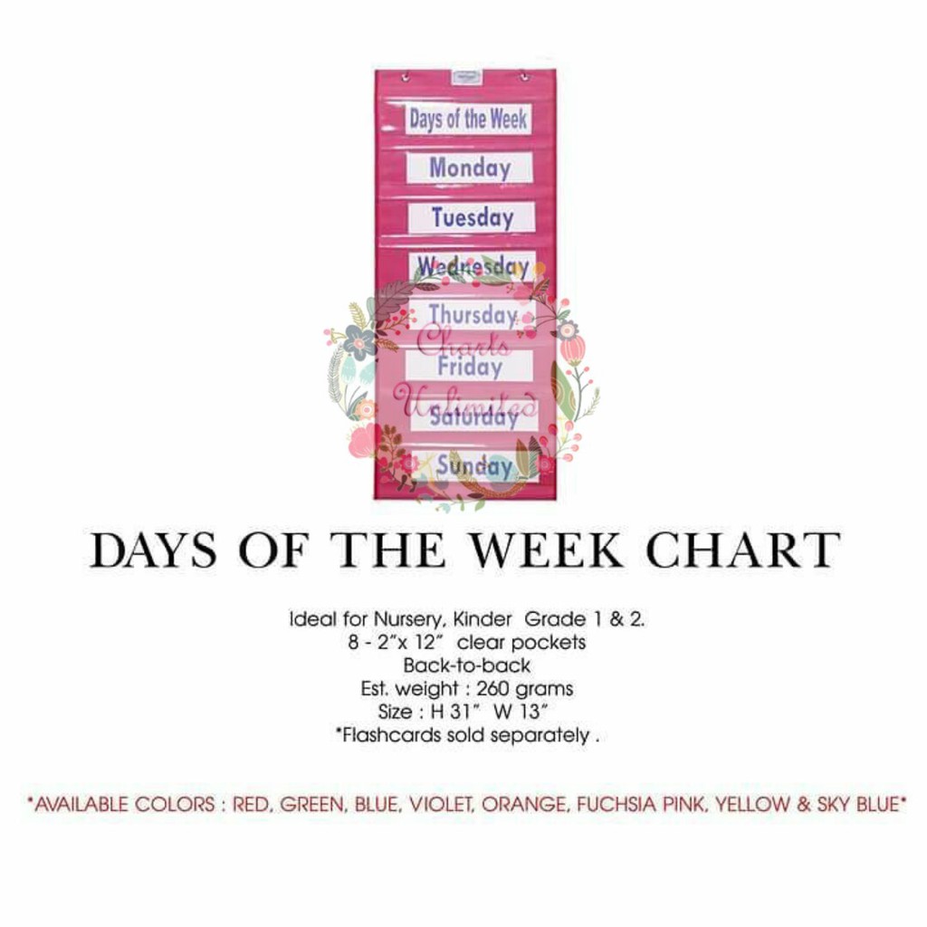 DAYS OF THE WEEK POCKET CHART BY CHARTS UNLIMITED | Shopee Philippines