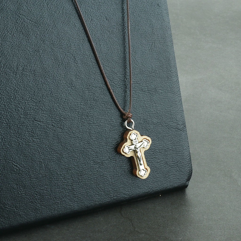 Small Wood Cross Latin Catholic Crucifix Jesus Pendant Necklaces ...