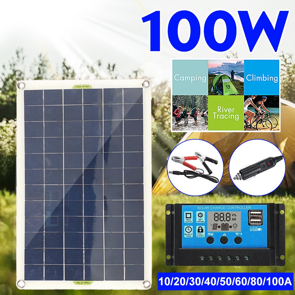 100W 12V Solar Panel + 10-100A LCD Controller kit or Caravan Van Boat ...