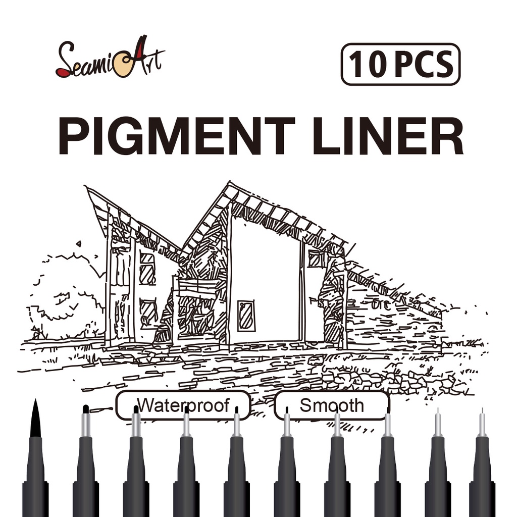 SeamiArt Black Pigment Liner Needle Waterproof Drawing Pen 10Pcs ...