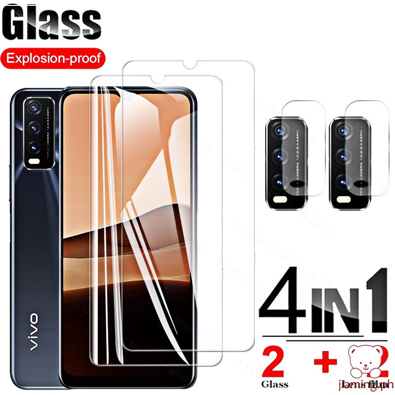4 in 1 2Pcs Tempered Glass+2Pcs Lens Glass Vivo Y16 Y28 Y17S Y18 Y33S Y21S Y21 Y1S Y20S Y20i ...