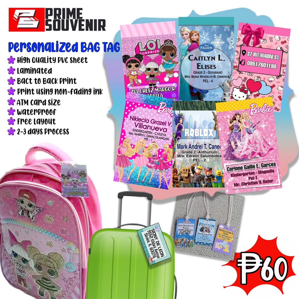 Personalized Bag Tags/Luggage Tags with Rubber Loop | Shopee Philippines