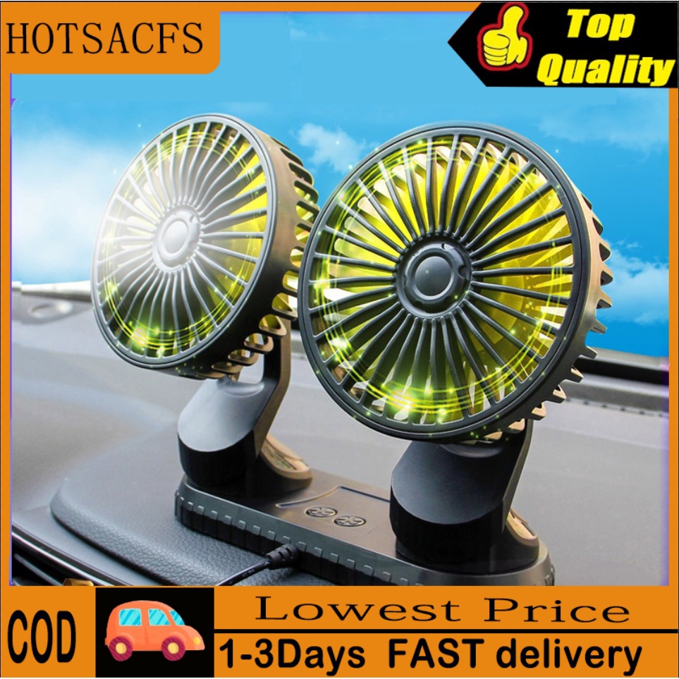 Car Dual Head Fan Portable Electric Fan Vehicle Mounted USB Fan Auto ...