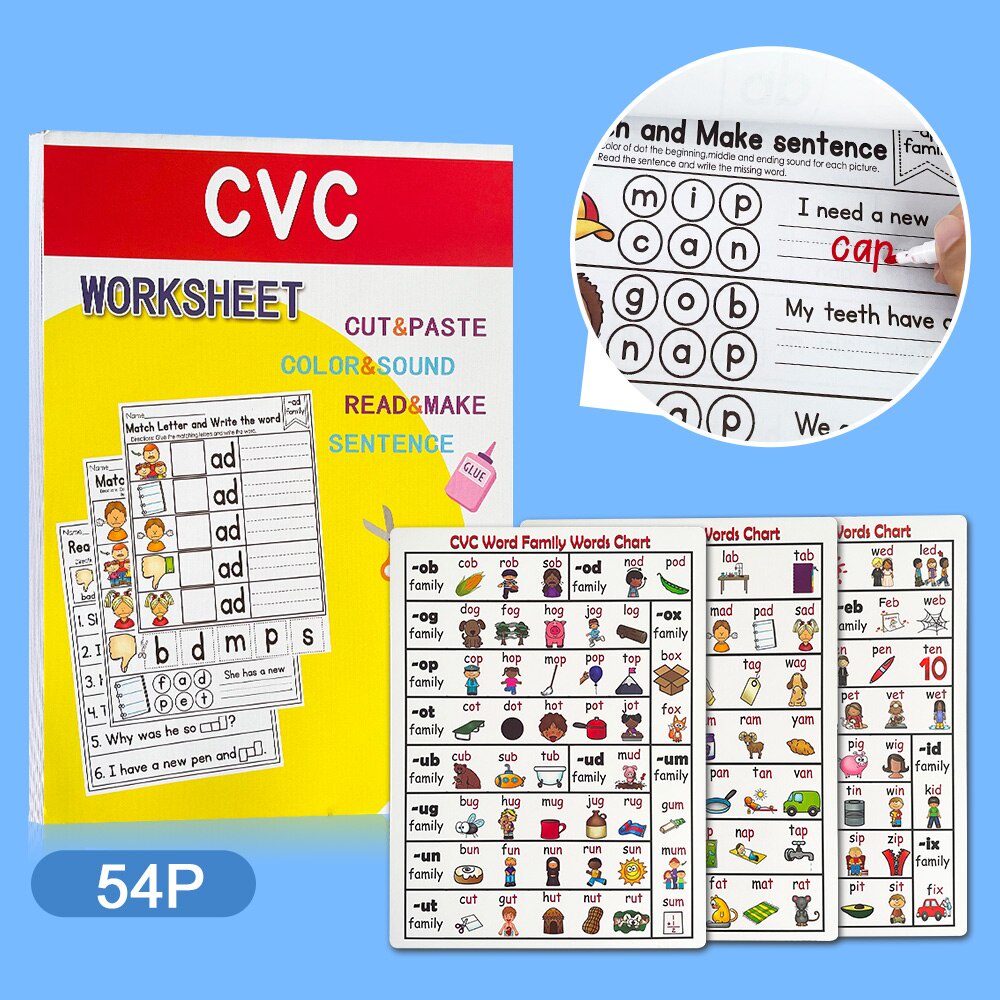 Phonics CVC Words Workbooks and Poster Language Arts Skills Charts for ...
