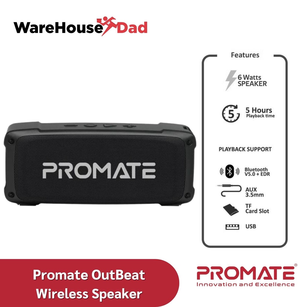 Promate Outbeat 6W High Fidelity Rugged Wireless Speaker | Shopee ...