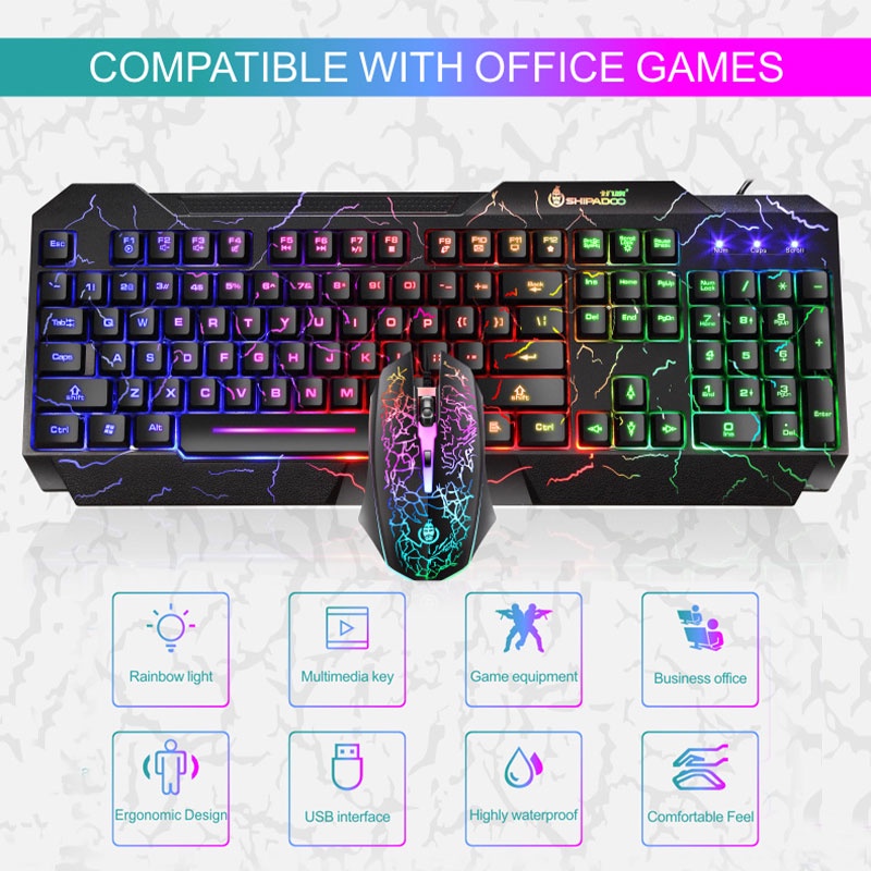 Gaming Keyboard and Mouse Mechanical USB Wired Gamer Keyboards Kit LED ...