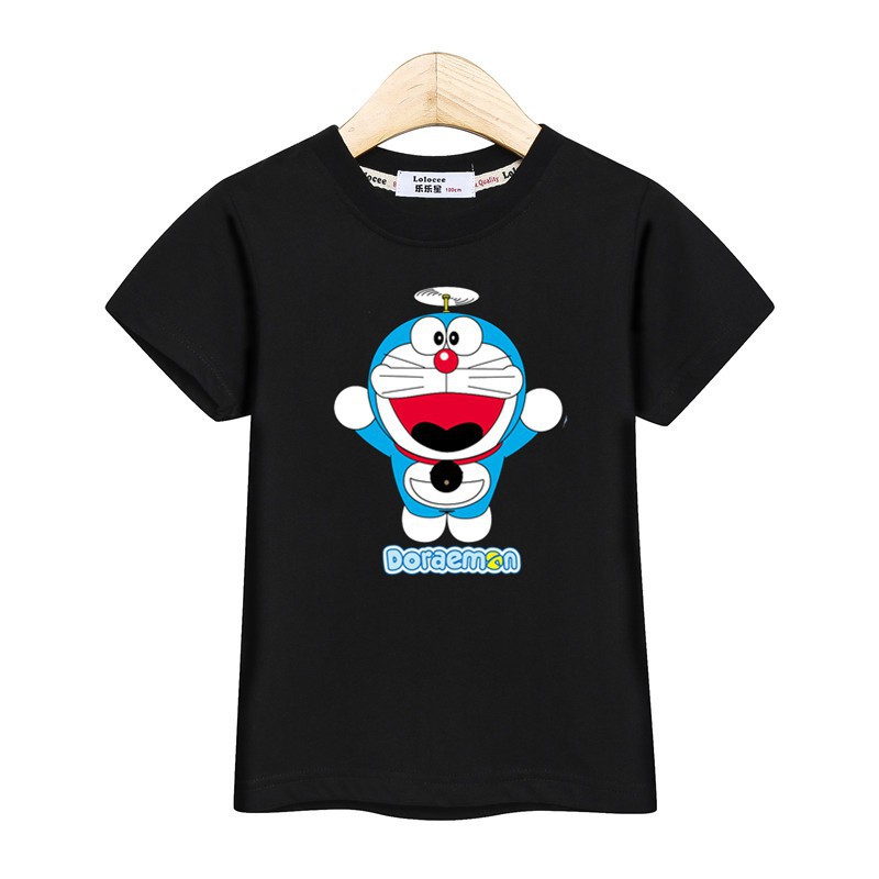 Children print clothes girl Doraemon tshirt boy summer cotton top ...