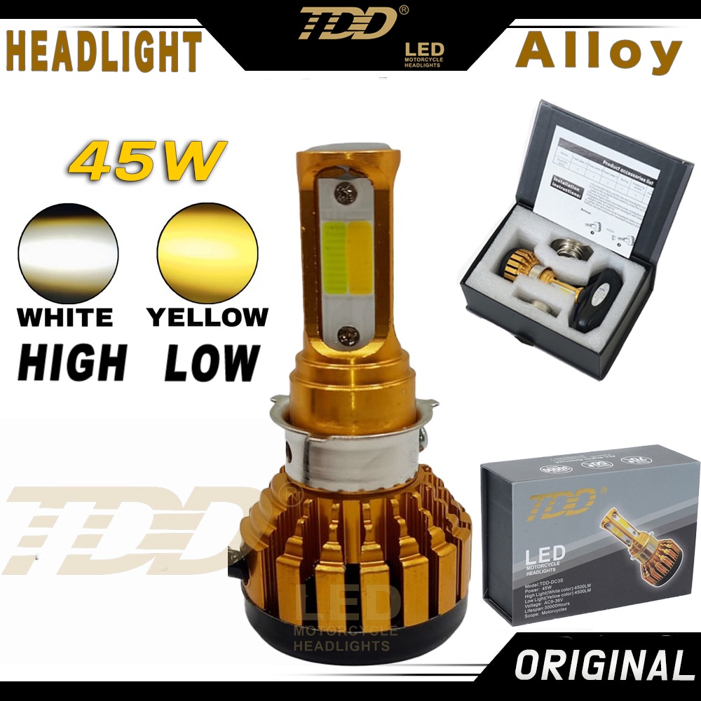 TDD Original 45W LED Motorcycle Headlight White/Yellow with accessories ...