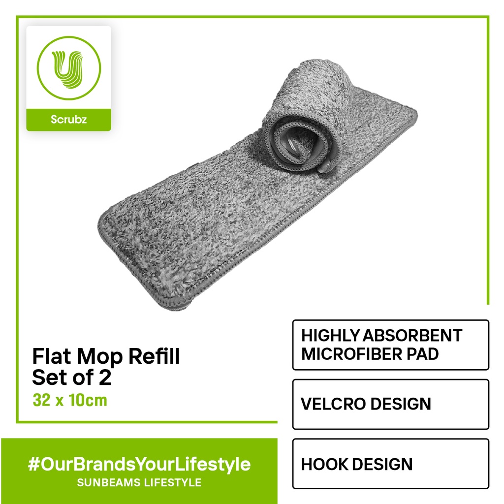 SCRUBZ Flat Mop Refill 32cm [Set of 2] Microfiber | Shopee Philippines