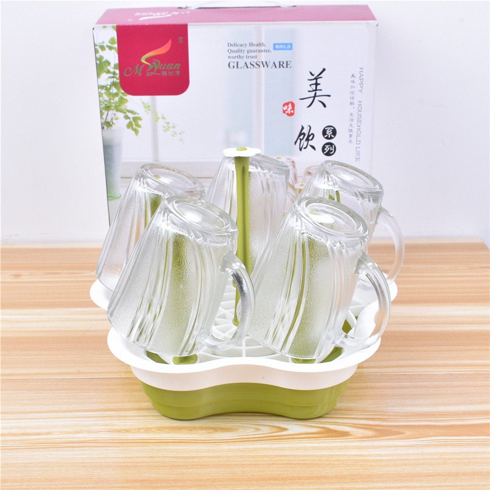 Six-piece set of household glass water cups with water drip tray and ...