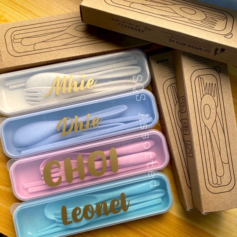 Personalized Spoon, Fork, Chopstick (3PCS SET) with Wheat Case | Shopee ...