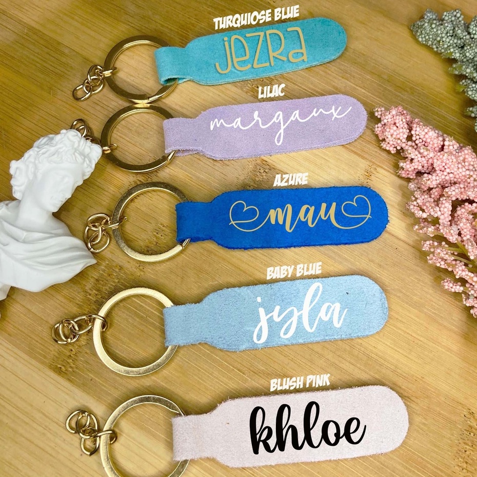 Personalized Suede Leather Rounded Rectangle Keychain with Ring ...