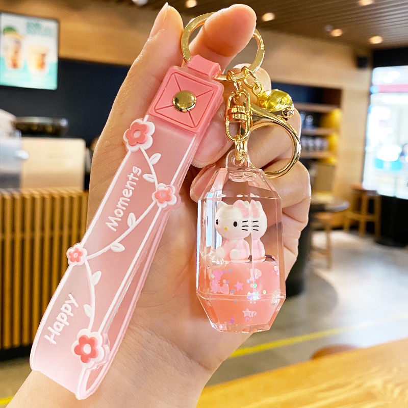 Street Wear Cartoon HelloKitty Glitter Keychain Hello Kitty Milk Tea ...