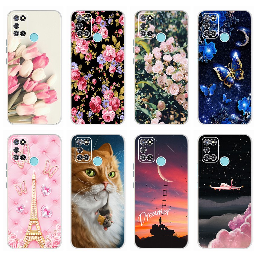 Realme C17 RMX2101 Flower Pattern Case Realme 7i RMX2103 Soft Silicone ...