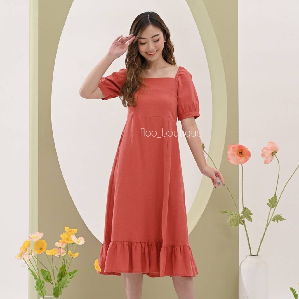 PUTIH HITAM Linea DRESS - LINEN DRESS SQUARE NECK SLIT SABRINA KOREAN ...