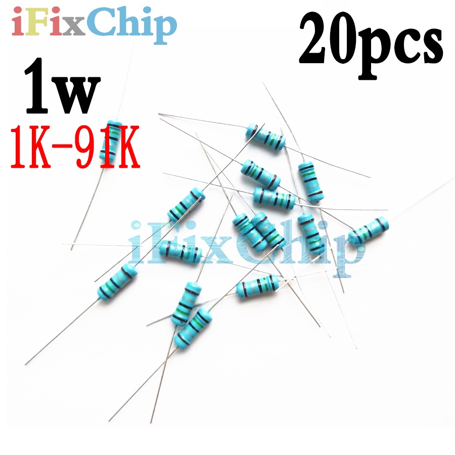 20pcs 1W Metal film resistor 1% 1K-91K 1.5K 2K 2.2K 3.3K 12K 33K 4.7K 6 ...