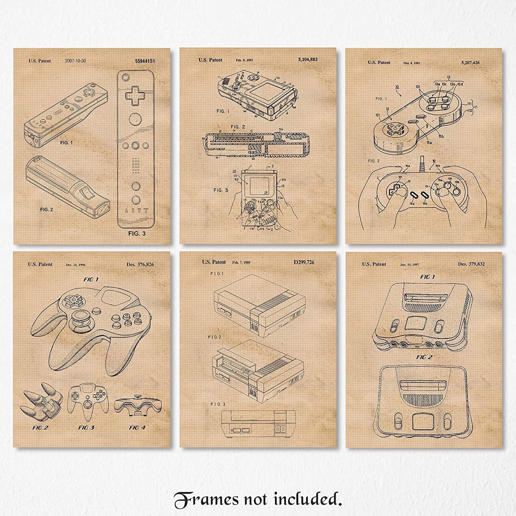 6Pcs Nintendo Patent Poster Prints, Set of 6 Unframed Photos, Wall Art ...