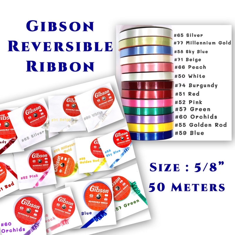 Gibson Reversible Ribbon 50 meters size 5/8 per roll per color | Shopee ...